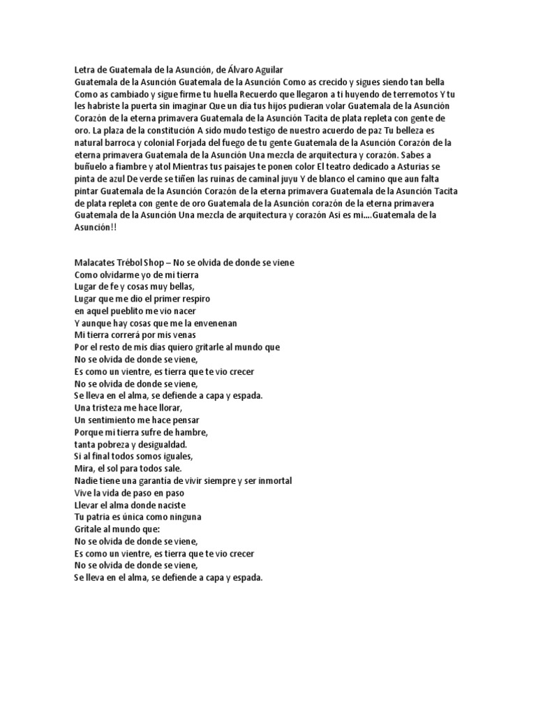 Letra de Guatemala de La Asunción