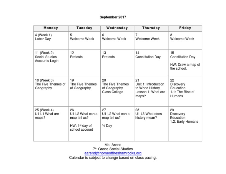 7th Grade Social Studies Calendar 2017 | PDF