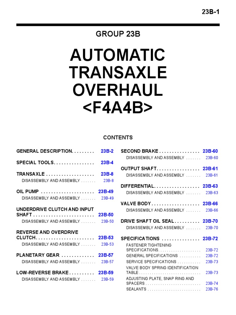 F4A4B Transaxle Overhaul Guide | PDF | Automatic Transmission | Clutch