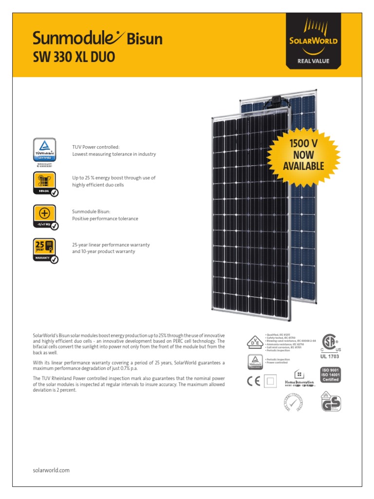 Sunmodule Bisun XL Solar Panel Datasheet | PDF | Solar Panel ...