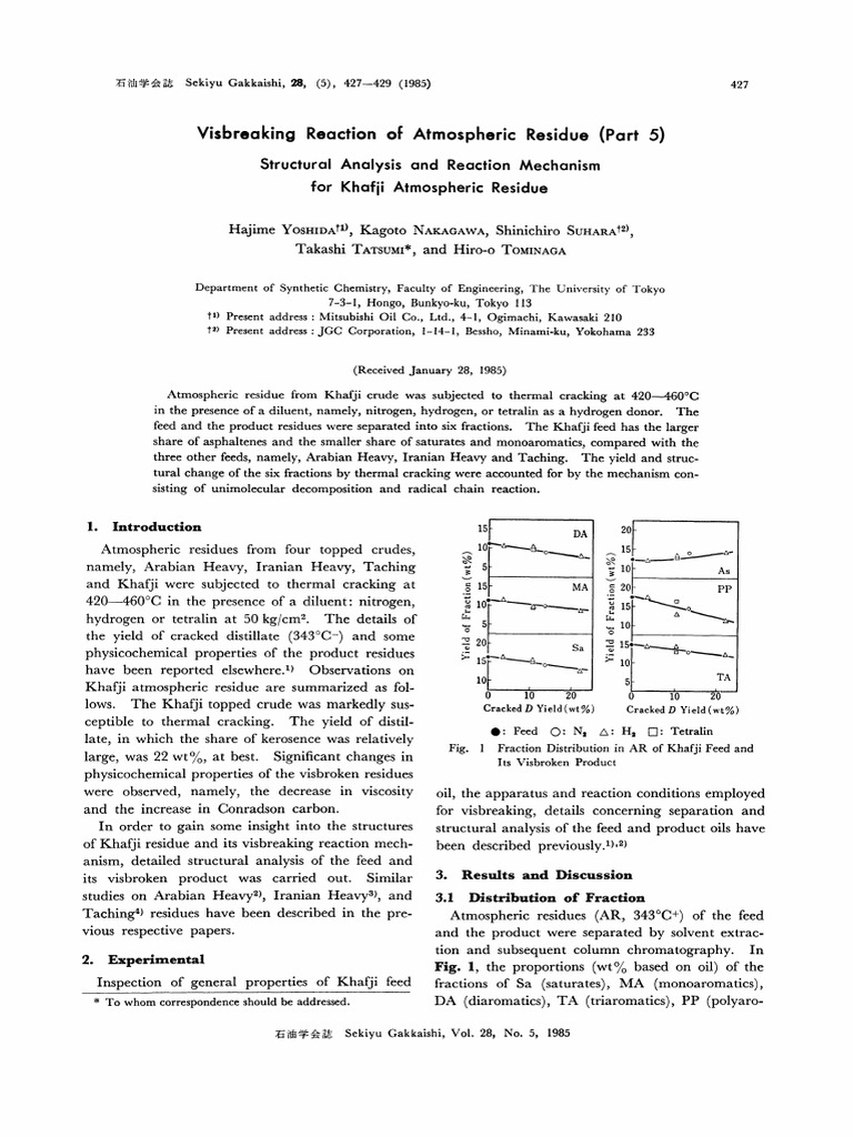Visbreaking Reaction of Atmospheric Residue (Part 5) | PDF ...