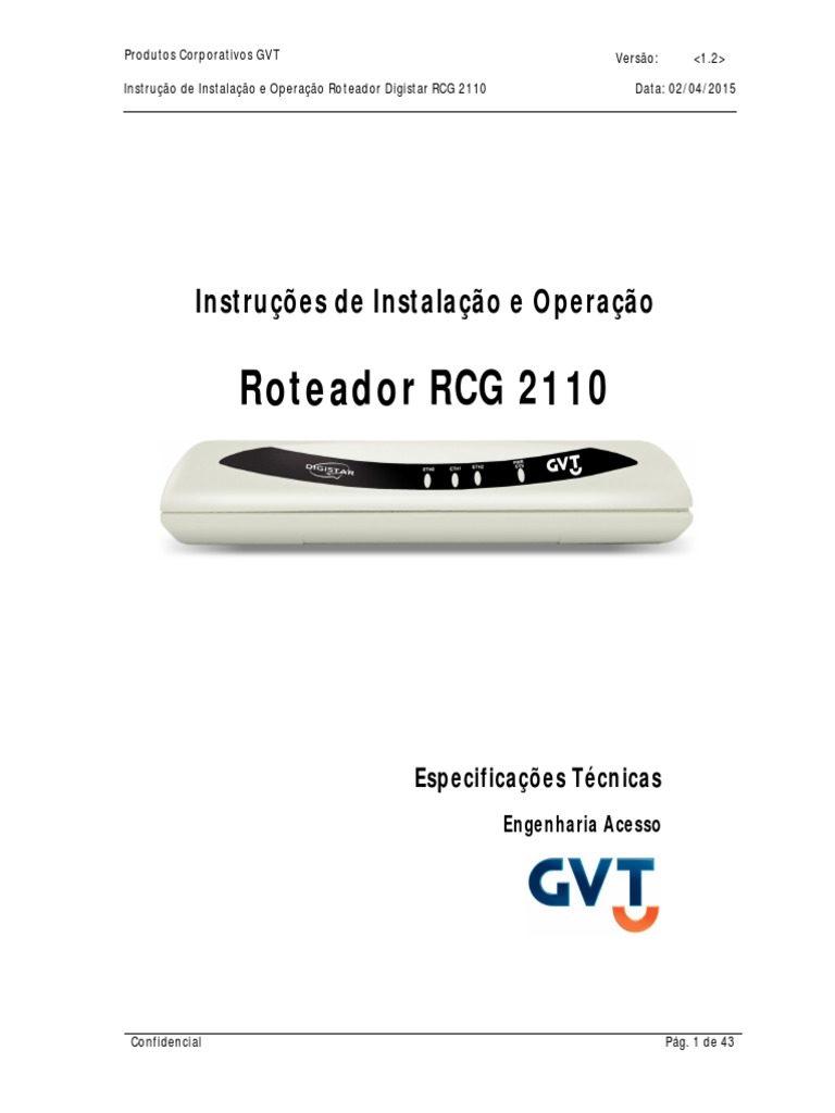 Guia de instalação e configuração do roteador Digistar RCG 2110 para ...