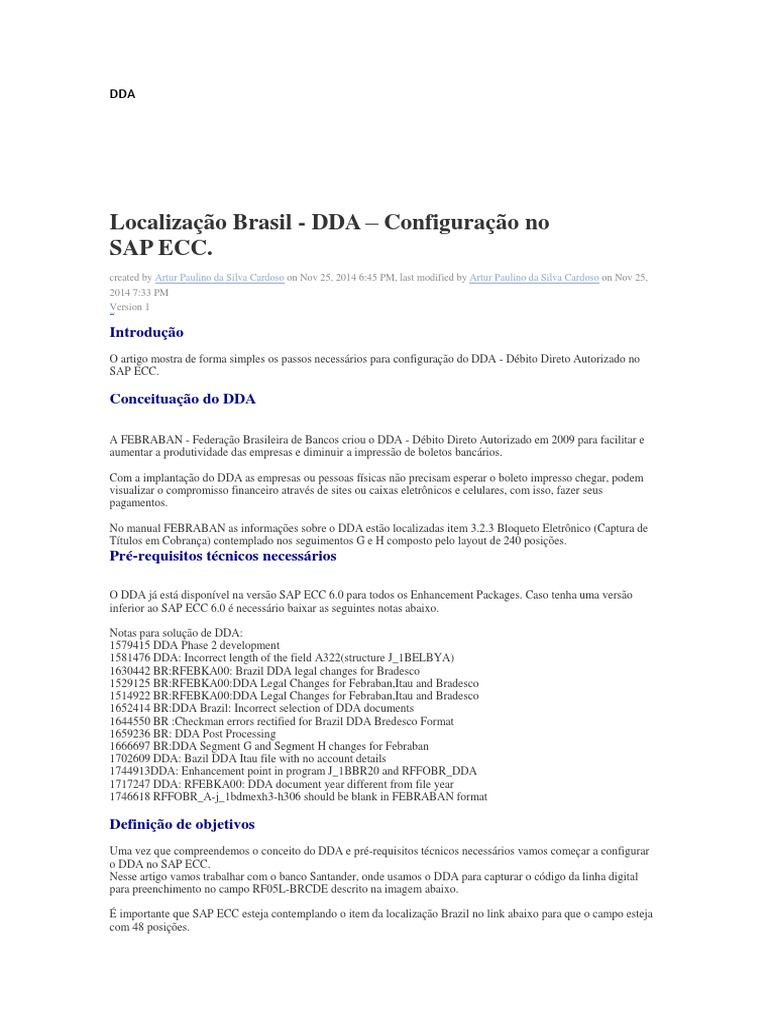 Configuração do Débito Direto Autorizado (DDA) no SAP ECC para ...