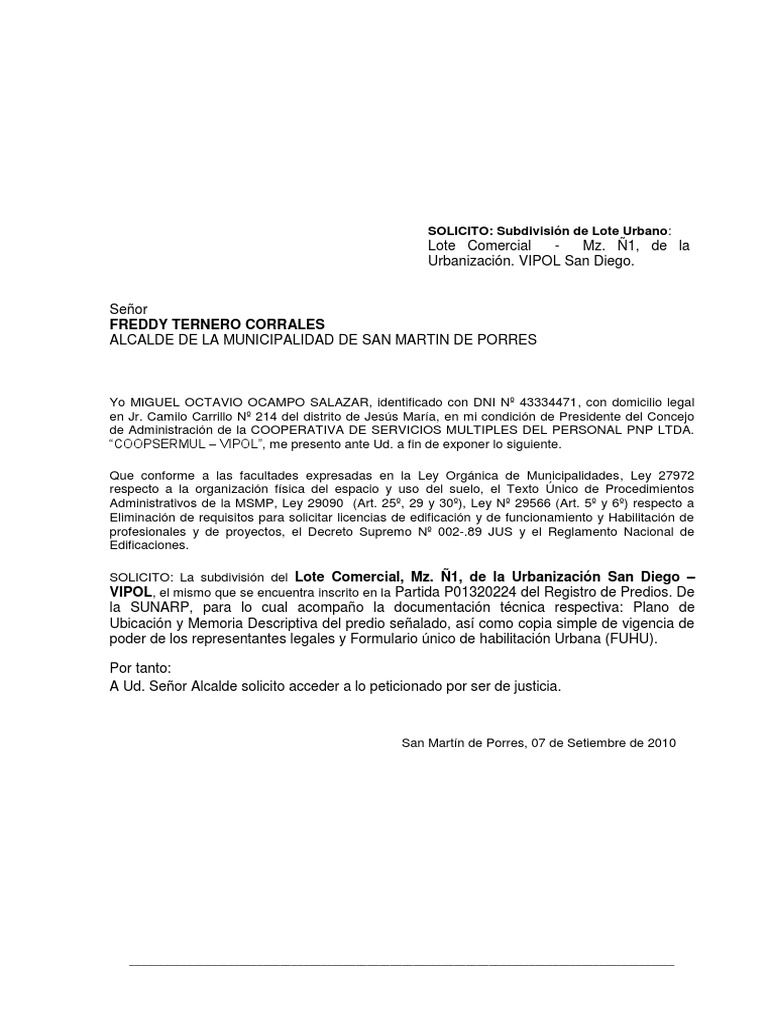 SOLICITUD Subdivision | PDF