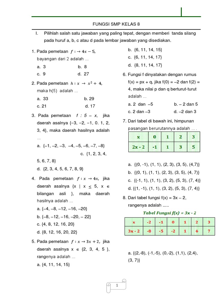 Fungsi Kelas 8 | PDF