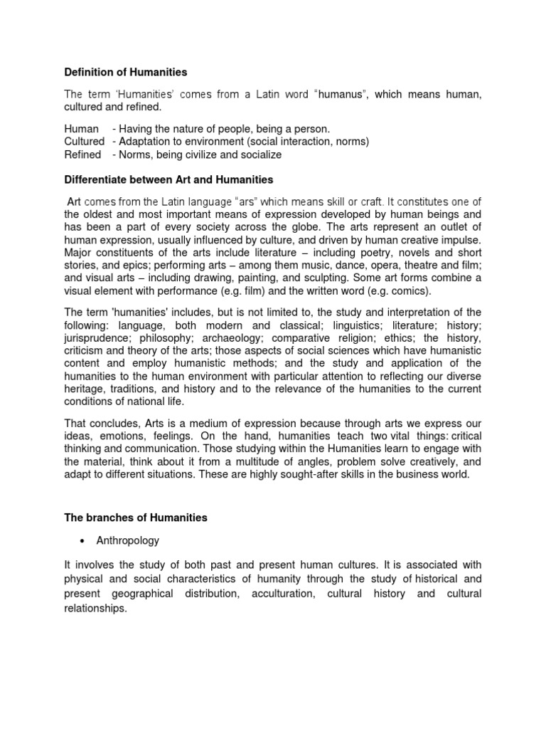 Definition of Humanities | Humanities | The Arts