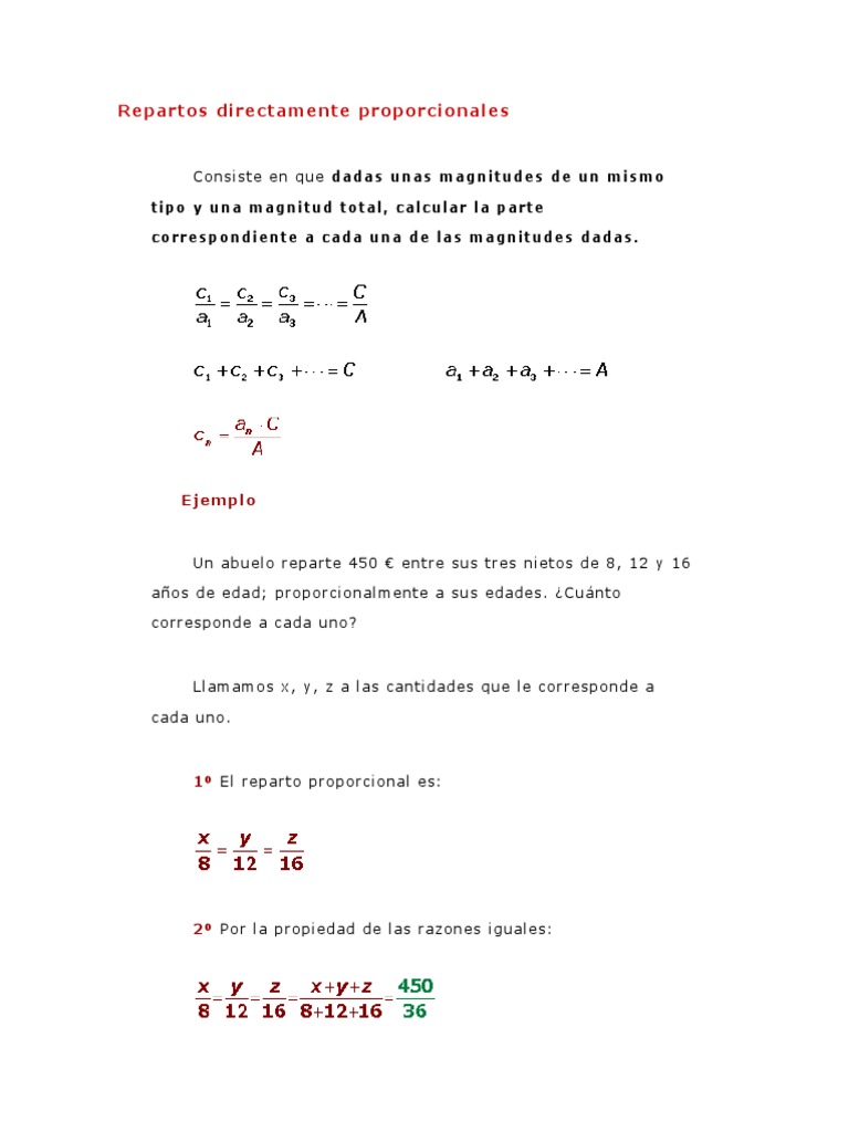 Repartos Proporcionales Directos e Inversos | PDF | Interés | Fracción (Matemáticas)