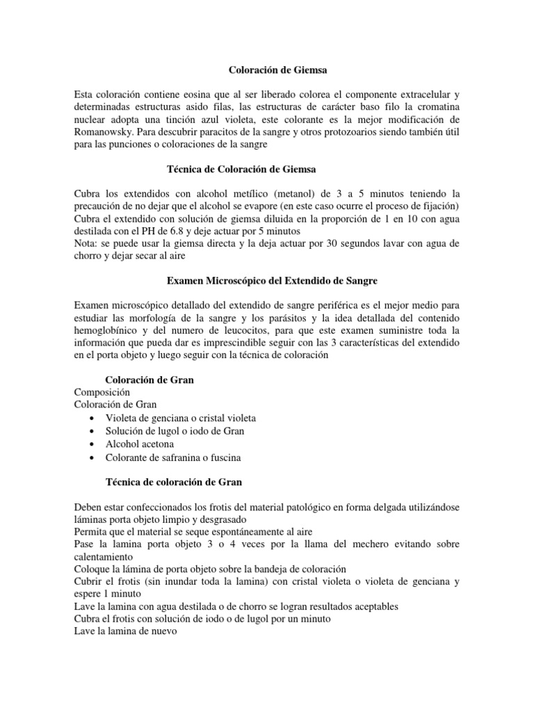 Coloración de Giemsa | PDF | Tinción | Química