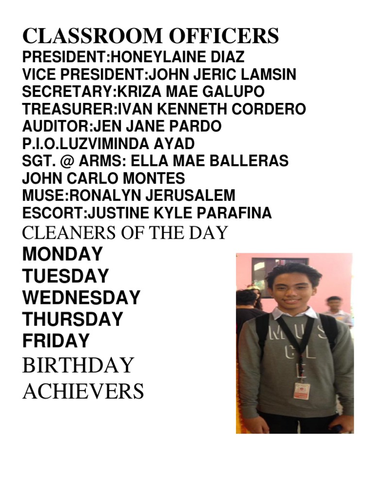 Classroom Officers: Birthday Achievers | PDF