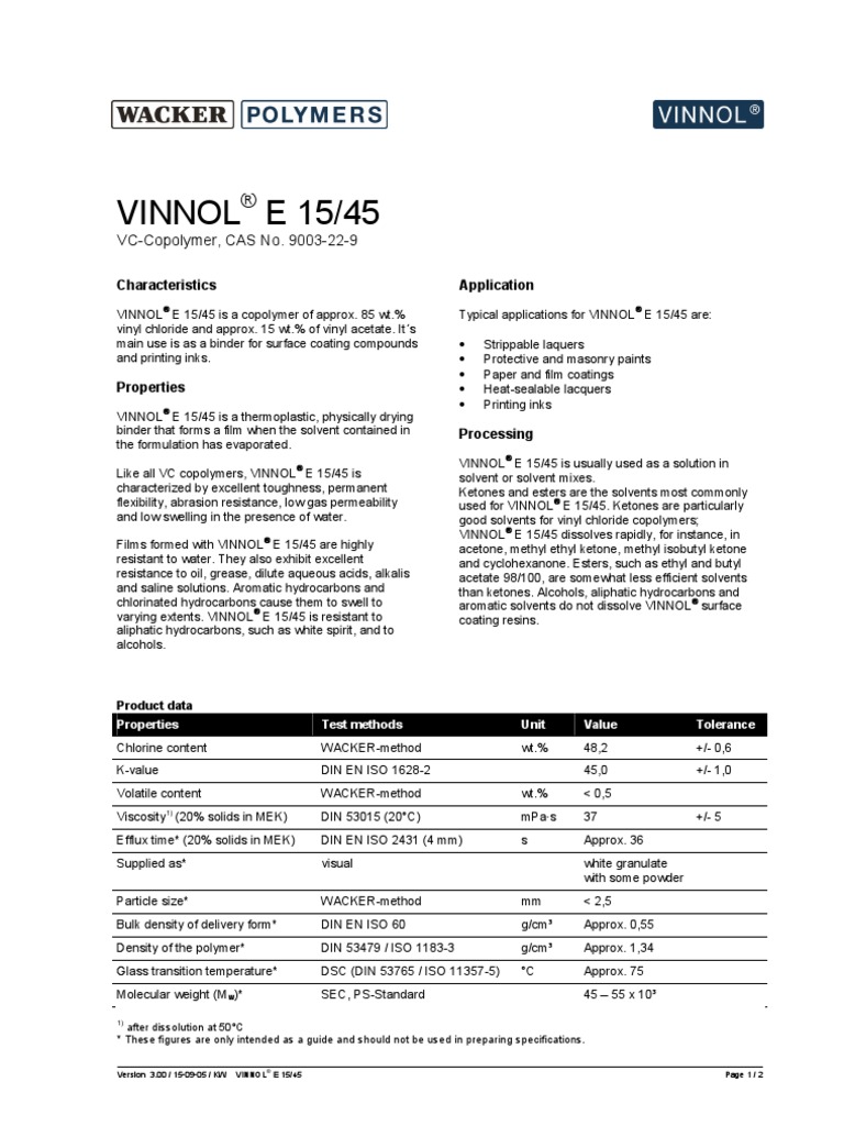 Vinnol E15 - 45 | PDF | Paint | Polyvinyl Chloride