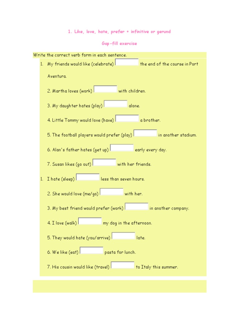 Like, Love, Hate: Gerund Exercises | PDF