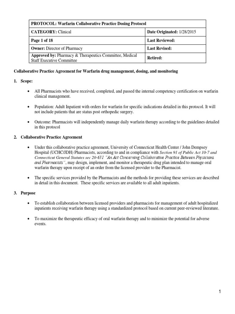 Warfarin Collaborative Practice Dosing Protocol | PDF | Pharmacy | Dose ...