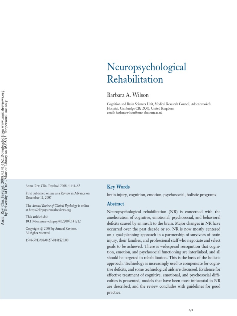 Neuropsychological Rehabilitation: Barbara A. Wilson | PDF ...