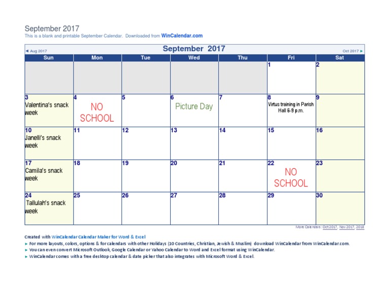 September 2017 Calendar | PDF