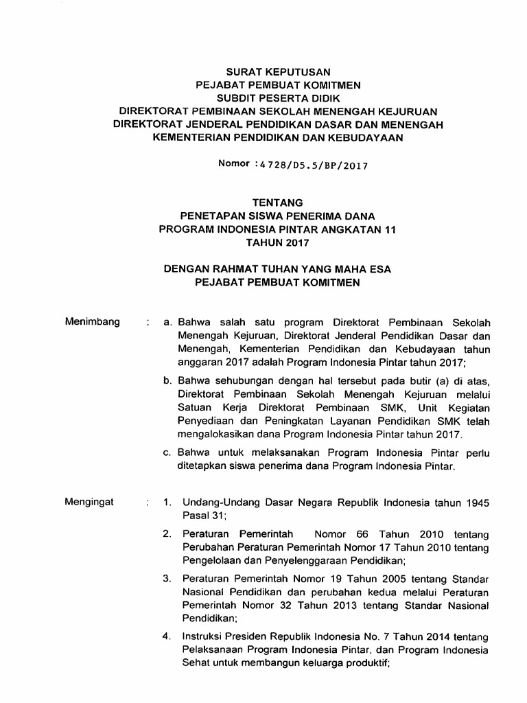 SK PIP Angkatan 11 Tahun 2017 | PDF