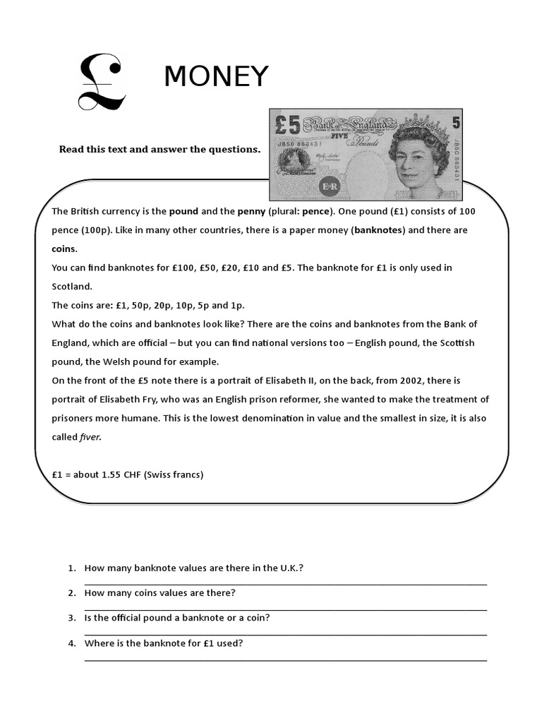 Money: Read This Text and Answer The Questions | PDF | Pound Sterling ...