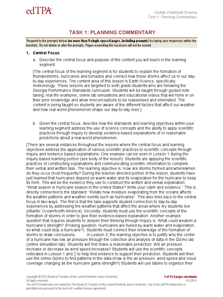 Task 1-Part E-Planning Commentary | PDF | Inquiry Based Learning ...