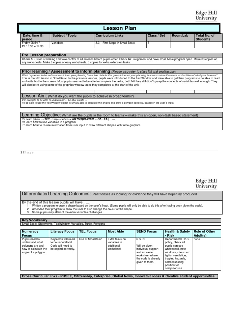 Lesson4 Plan | PDF | Lesson Plan | Education Theory