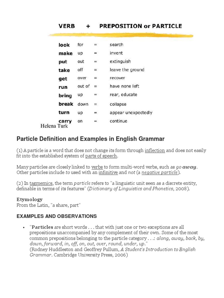 Particle Definition and Examples in English Grammar | PDF