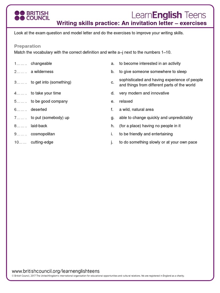 An Invitation Letter - Exercises | PDF | Linguistics | Grammar