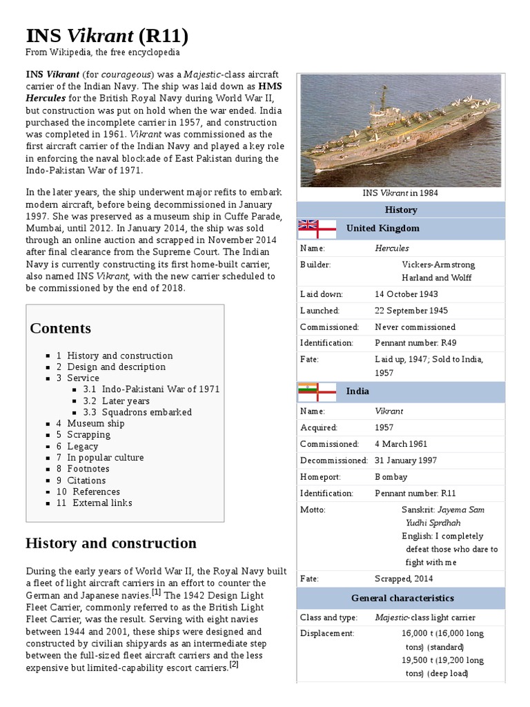 INS Vikrant (R11) | PDF | Naval Warfare | Ships