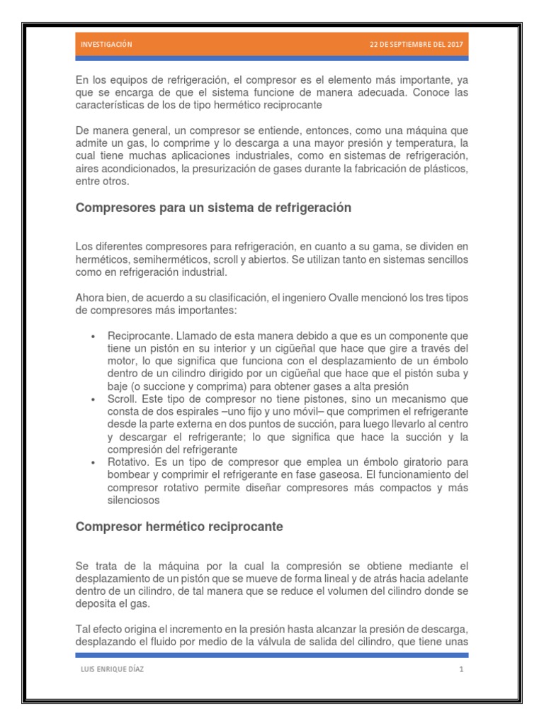 Compresor Reciprocante | PDF | Compresor de gas | Pistón