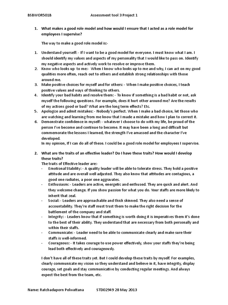 What Makes A Good Role Model and How Would I Ensure That I Acted Ias A ...