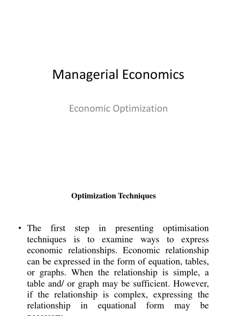 Managerial Economics: Economic Optimization | PDF | Mathematical ...