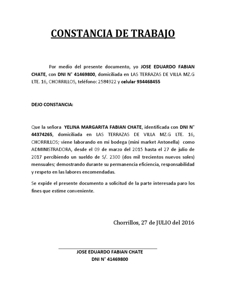 Constancia de Trabajo (Modelo) | PDF