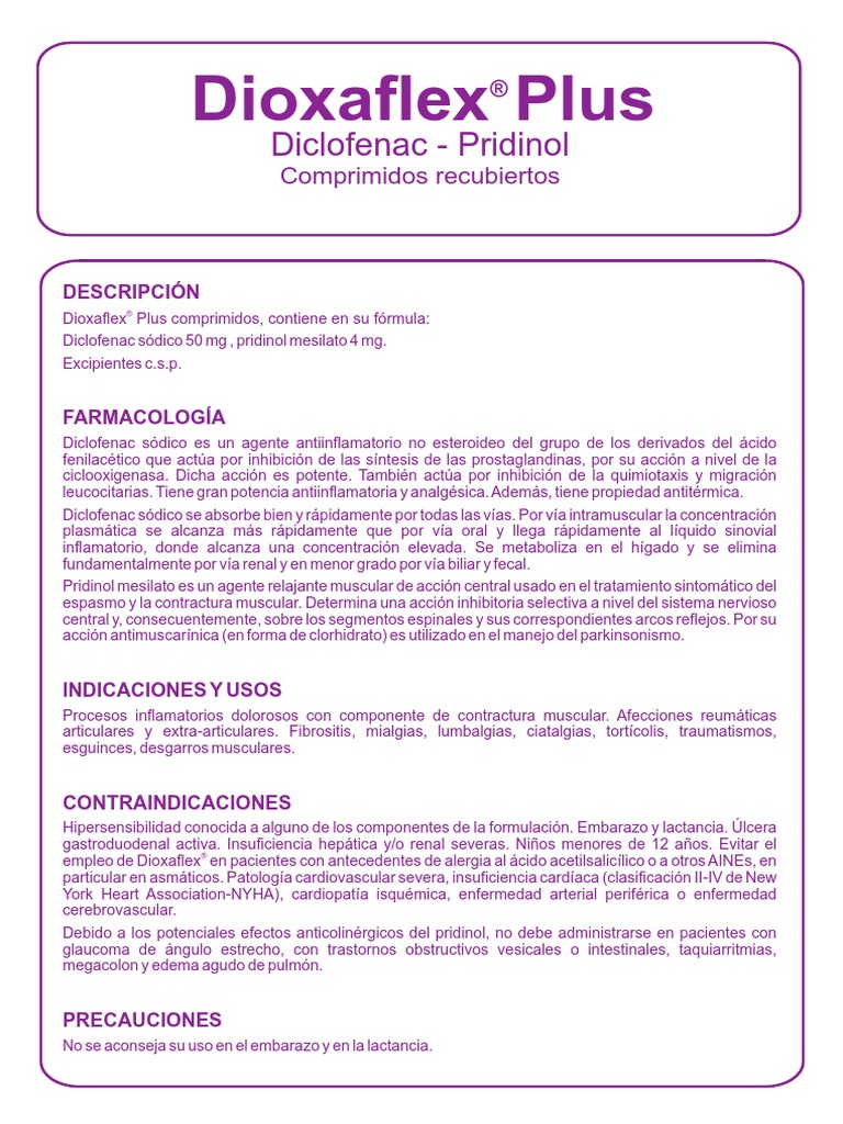 Dioxaflex Plus Prospecto | Droga anti-inflamatoria libre de esteroides ...