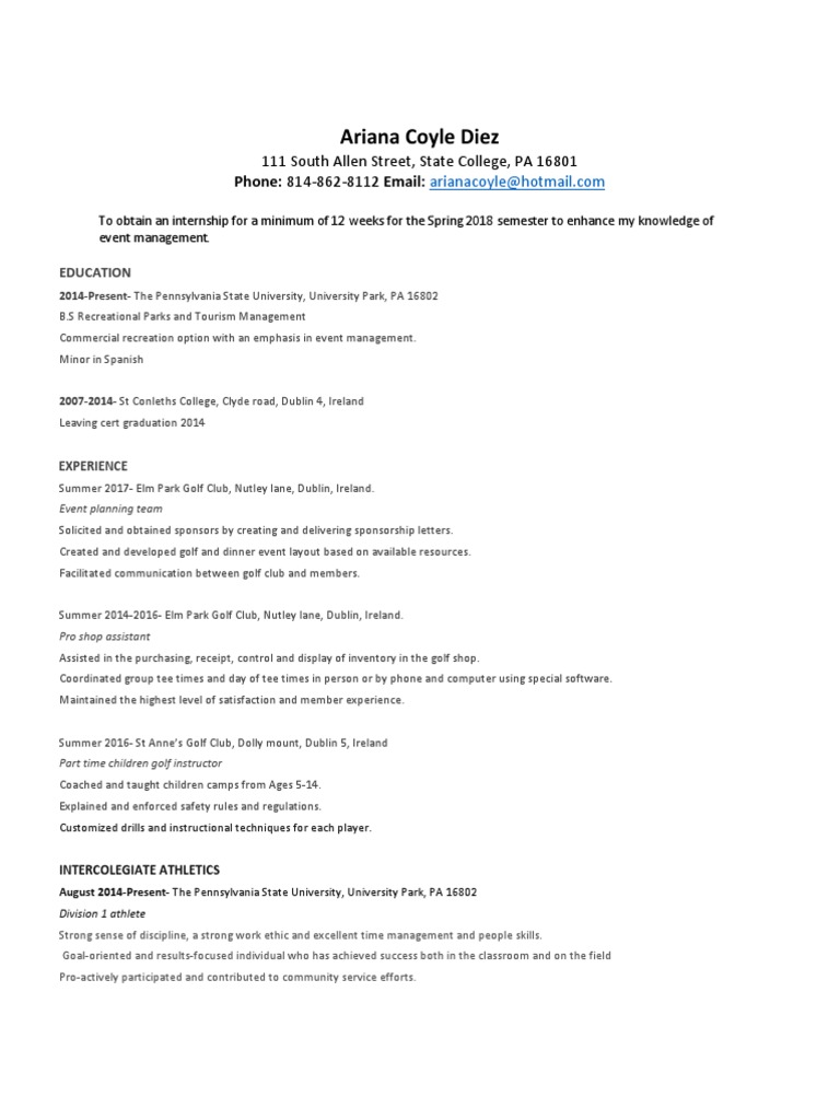 Event Management Internship Resume | PDF