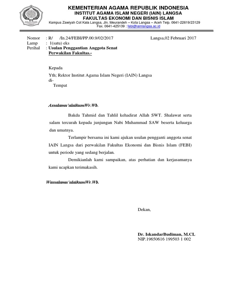 Surat Usulan Anggota Senat FEBI | PDF