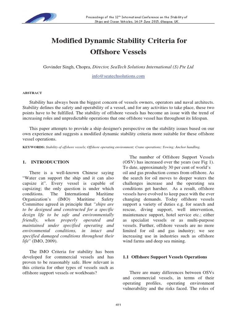 Modified Dynamic Stability Criteria For Offshore Vessels | PDF | Ships | Buoyancy