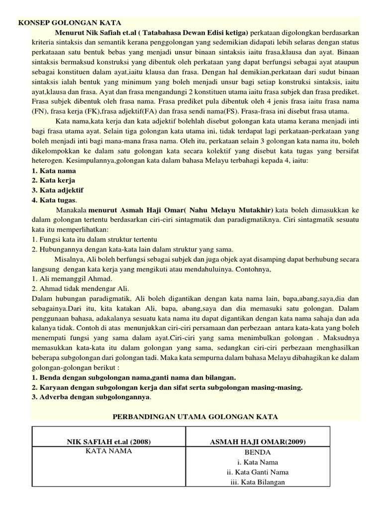 Konsep Golongan Kata | PDF