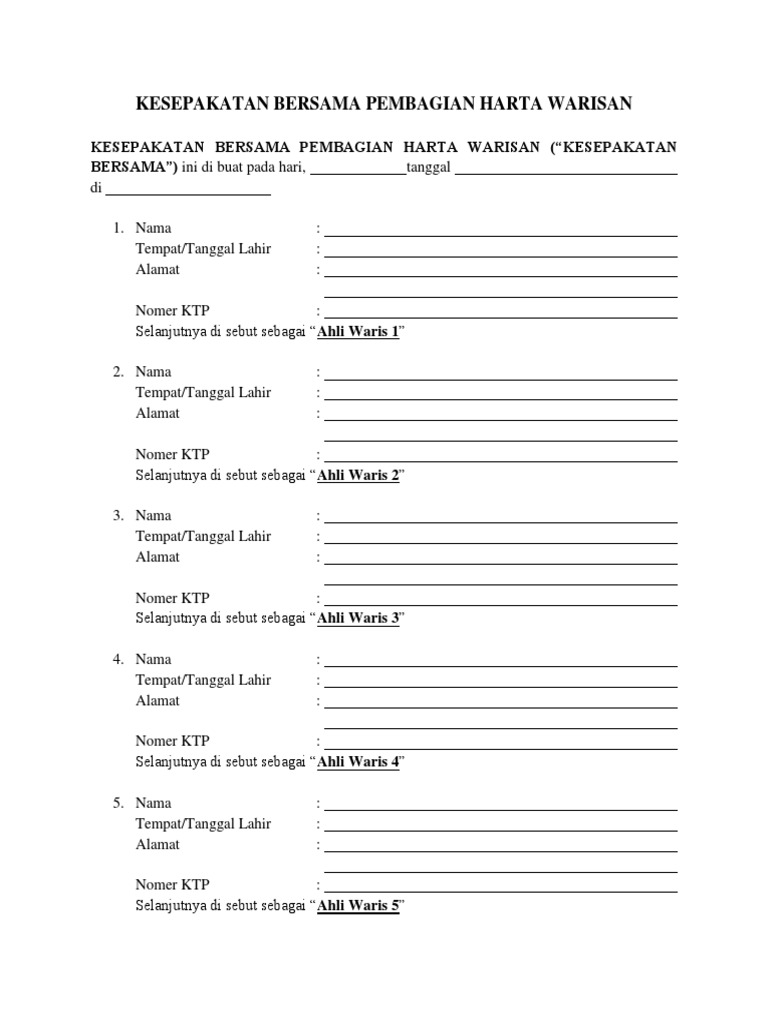 Kesepakatan Bersama Pembagian Harta Warisan | PDF | Politik | Hukum