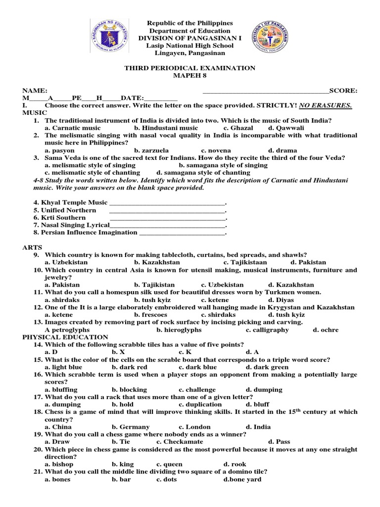 Unit Test Mapeh 3rd | Infection | Virus