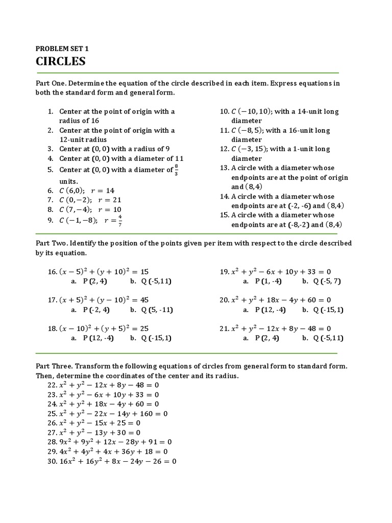 Problem Set 1 Circles | PDF | Diameter | Geometry