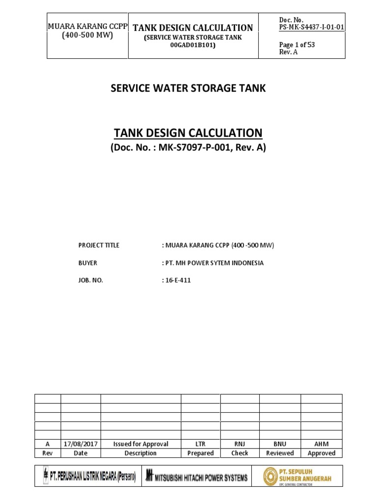 MK-S7097-P-001 Service Water Storage Tank Full (Revised by SSA) | PDF ...