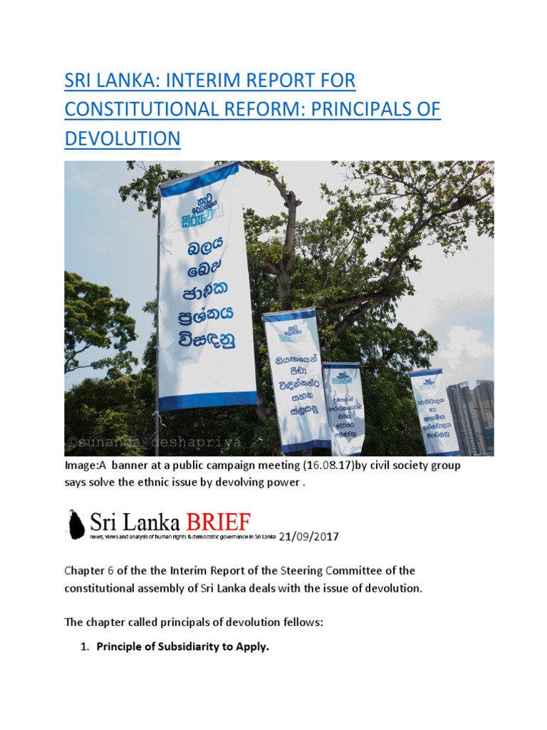 Sri Lanka Interim Report For Constitutional Reform Principals of ...