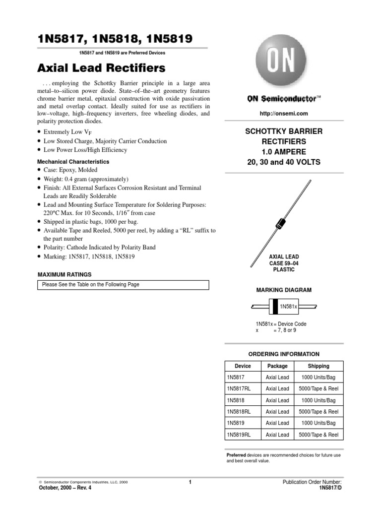 1N5817, 1N5818, 1N5819 Axial Lead Rectifiers: Schottky Barrier ...
