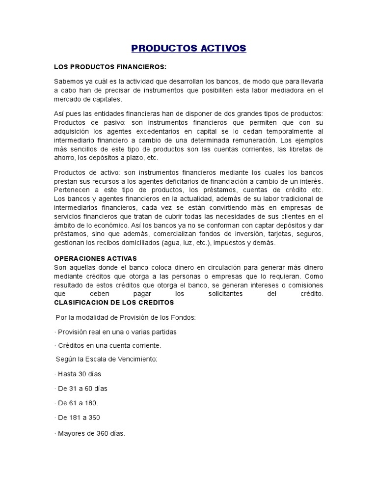 Productos de Activo Tienen Consideración de Producto de Activo Todos ...