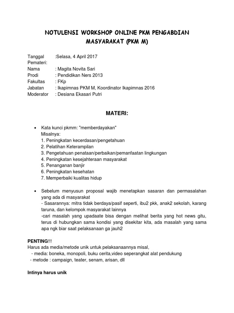 Notulensi Workshop Online PKM Pengabdian Masyarakat Oleh Garuda Sakti Unair | PDF | Ilmu Sosial