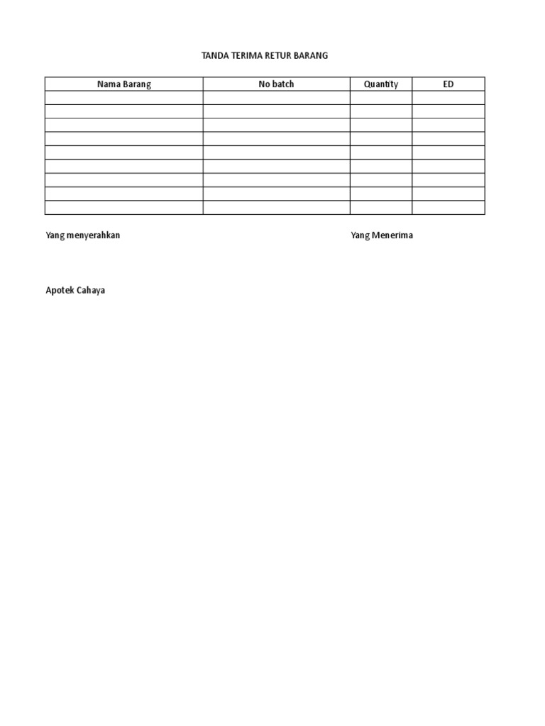 Tanda Terima Retur Barang | PDF