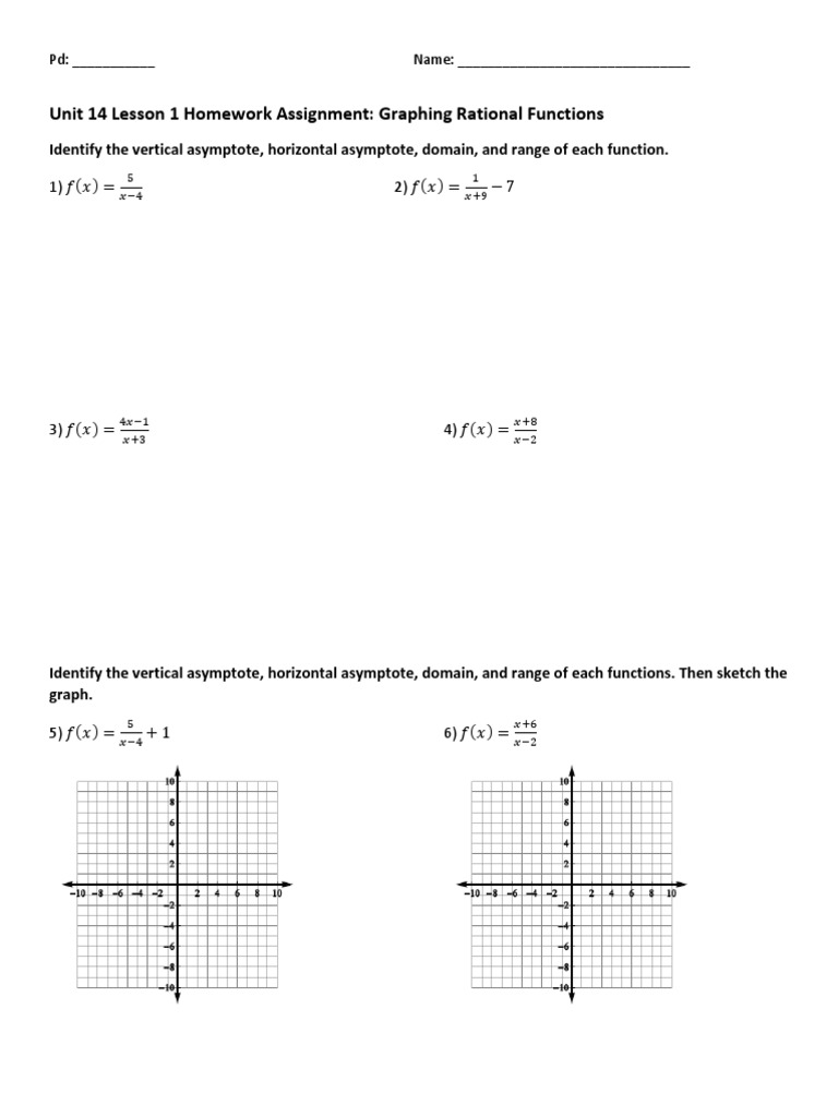 Graphing Rational Functions Homework | PDF