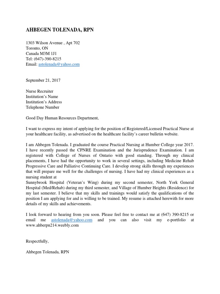 Registered Nurse Application Letter | PDF | Career & Growth