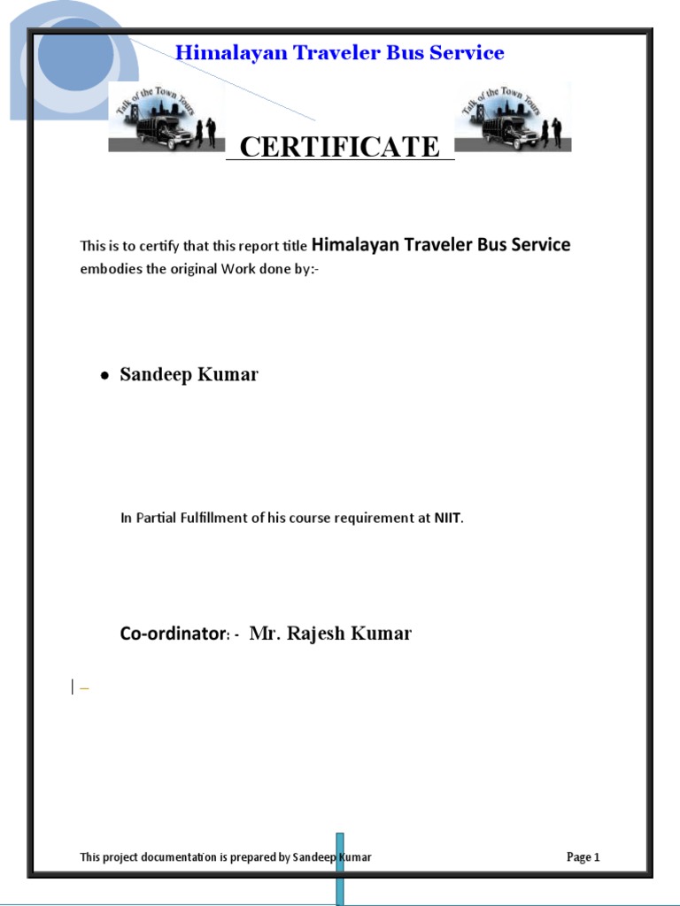 Certificate: Himalayan Traveler Bus Service | PDF | Software ...
