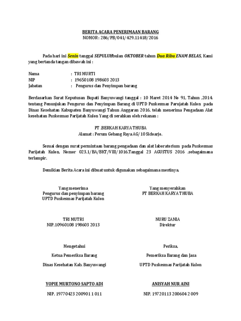 BA Penerimaan Barang | PDF