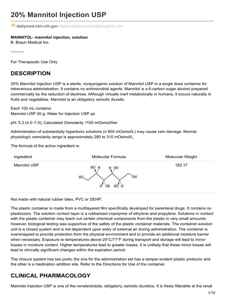 Dailymed - Nlm.nih - Gov-20 Mannitol Injection USP | PDF | Intravenous ...