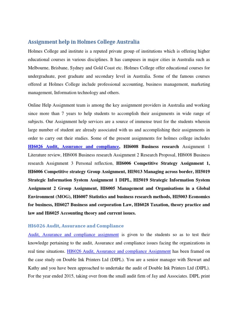 Assignment Help in Holmes College Australia | PDF | Audit | Strategic ...