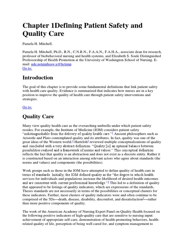 Chapter 1defining Patient Safety and Quality Care | PDF | Patient ...